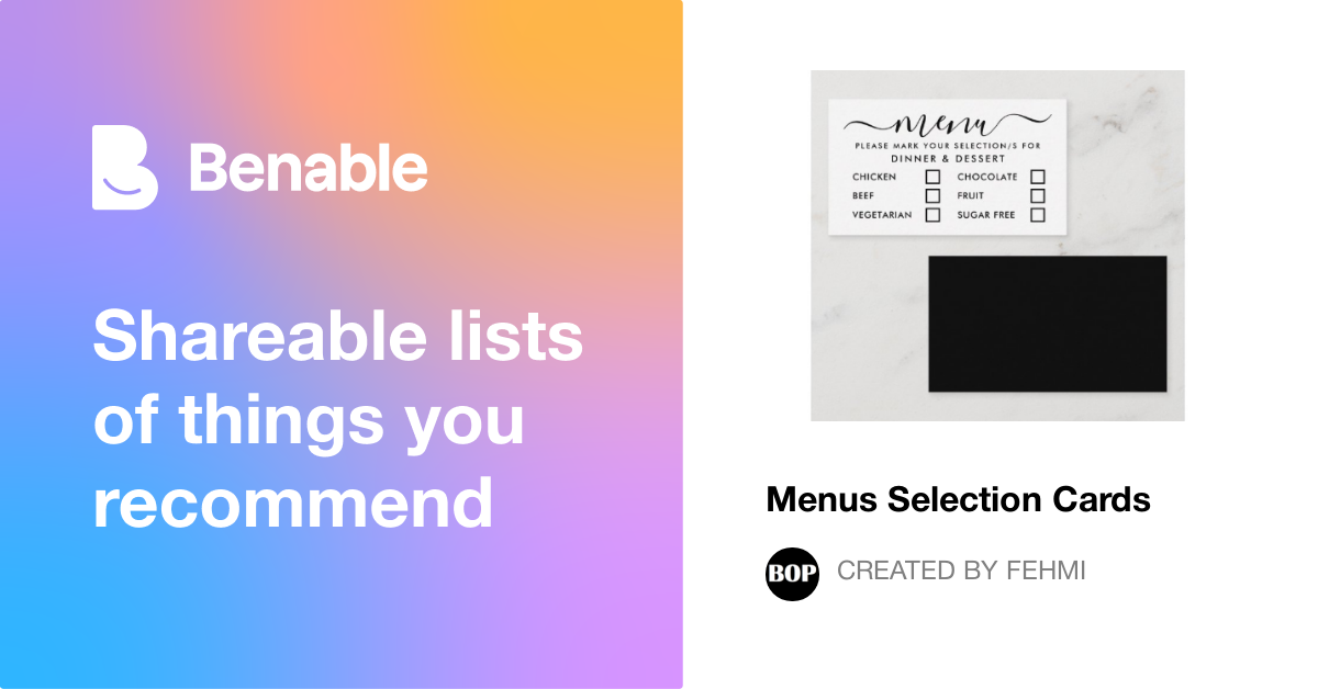 Menus Selection Cards